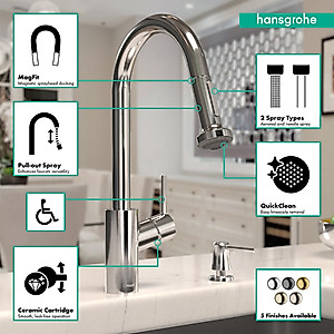 hansgrohe Talis S² Chrome High Arc Kitchen Faucet, Kitchen Faucets with Pull Down Sprayer, Faucet for Kitchen Sink, Magnetic Docking Spray Head, Chrome 14877001