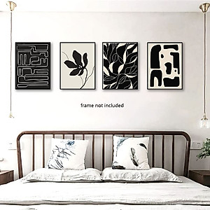 EASSYGIFI Mid Century Modern Wall Decor,Abstract Minimalist Wall Art，Modern Art Wall Decor,Neutral Canvas Painting，Modern Art Gallery Wall Decor, Black And White Home Decor 12X16 Inch 4Pcs (No Frame)