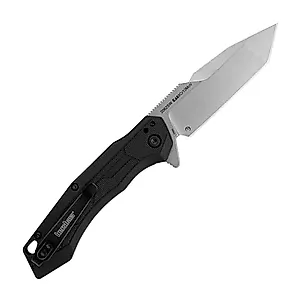 Kershaw Analyst Folding Pocket Knife, 3.25" 8Cr13MoV Tanto Stonewashed Blade, Liner Lock, Pocketclip, EDC