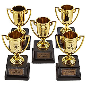 Halloween Costume Contest Trophies, 5-Pack – Customizable Party Awards with 24 Stickers with Categories & Poses - Fun Awards for Home, Work, School & Bar Costume Parties Supplies, Games & Decorations