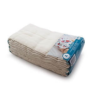 Kanga Care 6 Pack of Reusable Prefold Cloth Diaper Inserts, Unbleached Viscose of Rayon From Bamboo and Organic Cotton, Best Washable Diapers for Babies, Size 4 (Toddler)
