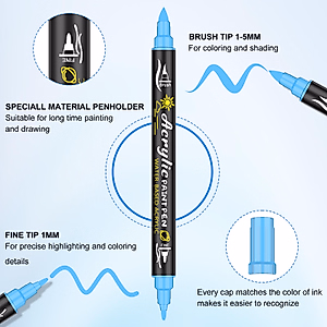 EscriWise 54 Colors Acrylic Paint Pens Paint Markers Set,Dual Tip Paint Markers With Fine Tip and Brush Tip,Premium Paint Pens for Stone,Canvas,Rock Painting,DIY Craft Art Supplies,Glass