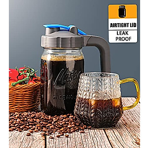 Glass Mason Jar 32 oz Pitcher, 4 Pack Quart Mason Jar Pitcher with Wide Mouth Airtight Lid, Heavy Duty Glass Pitcher for Cold Brew, Ice Tea, Coffee, Sun Tea, Juice, Breastmilk