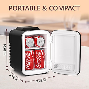 EUHOMY Mini Fridge, 4 Liter/6 Cans Small Refrigerator, Portable Cooler and Warmer for Skin Care, Cosmetics, Beverage, 4L Makeup Mini Fridge for Bedroom, Car(Black)