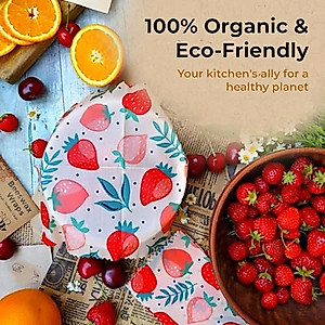 Nacterra 10 Pack Bees Wax Wraps Reusable, Organic Beeswax Wraps for Food, Eco-friendly Beeswax Food Wrap for Bread. Bowl Cover and Produce, Beeswax Sandwich Wraps - 3L, 3M, 4S, Strawberry Pattern