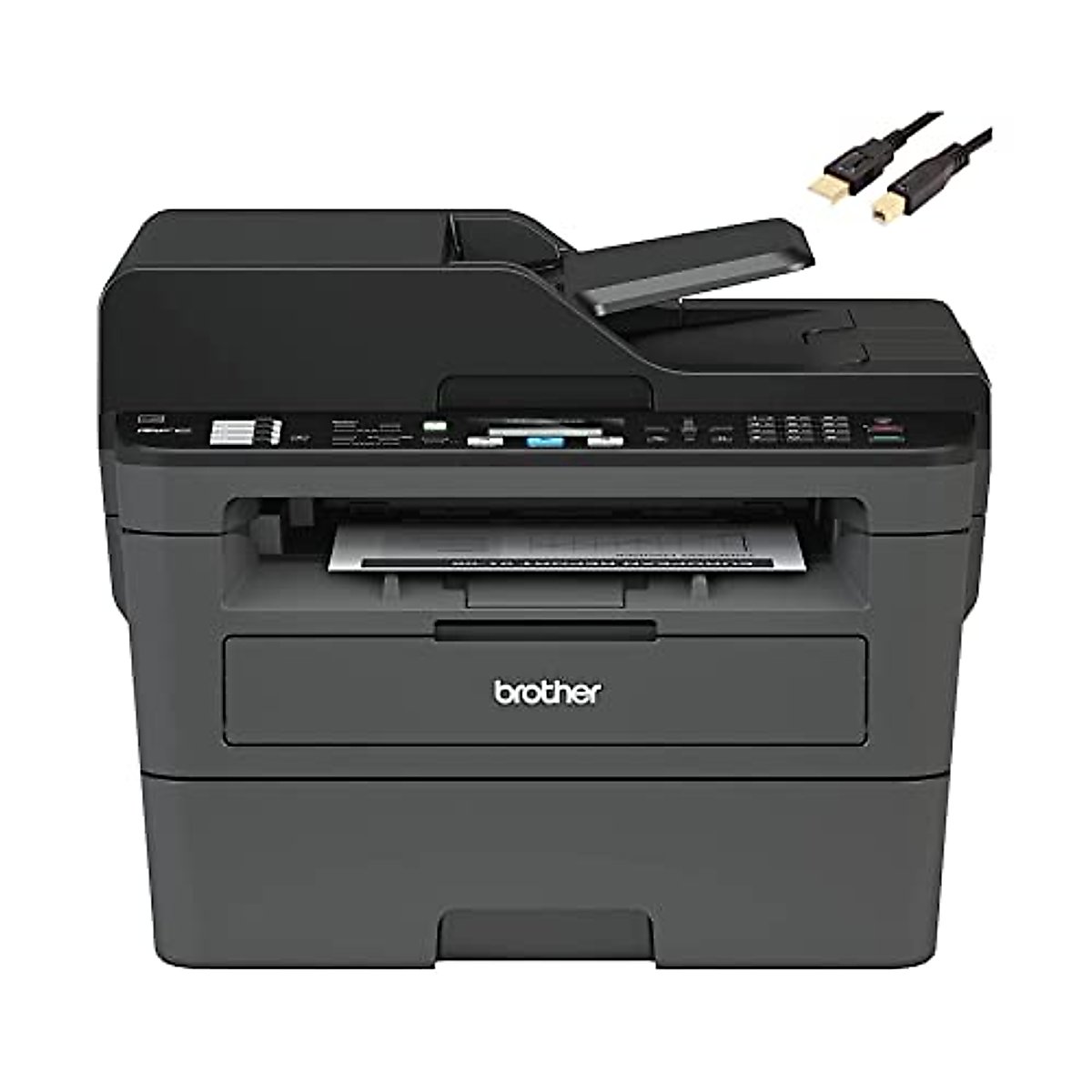Brother MFC L26 Series All-in-One Laser Printer, Print, Copy, Scan, Fax - 26 ppm, 2400 x 600 dpi, 250 Sheets, Wireless, Mobile Printing, Auto 2-Sided Printing, with MTC Printer Cable