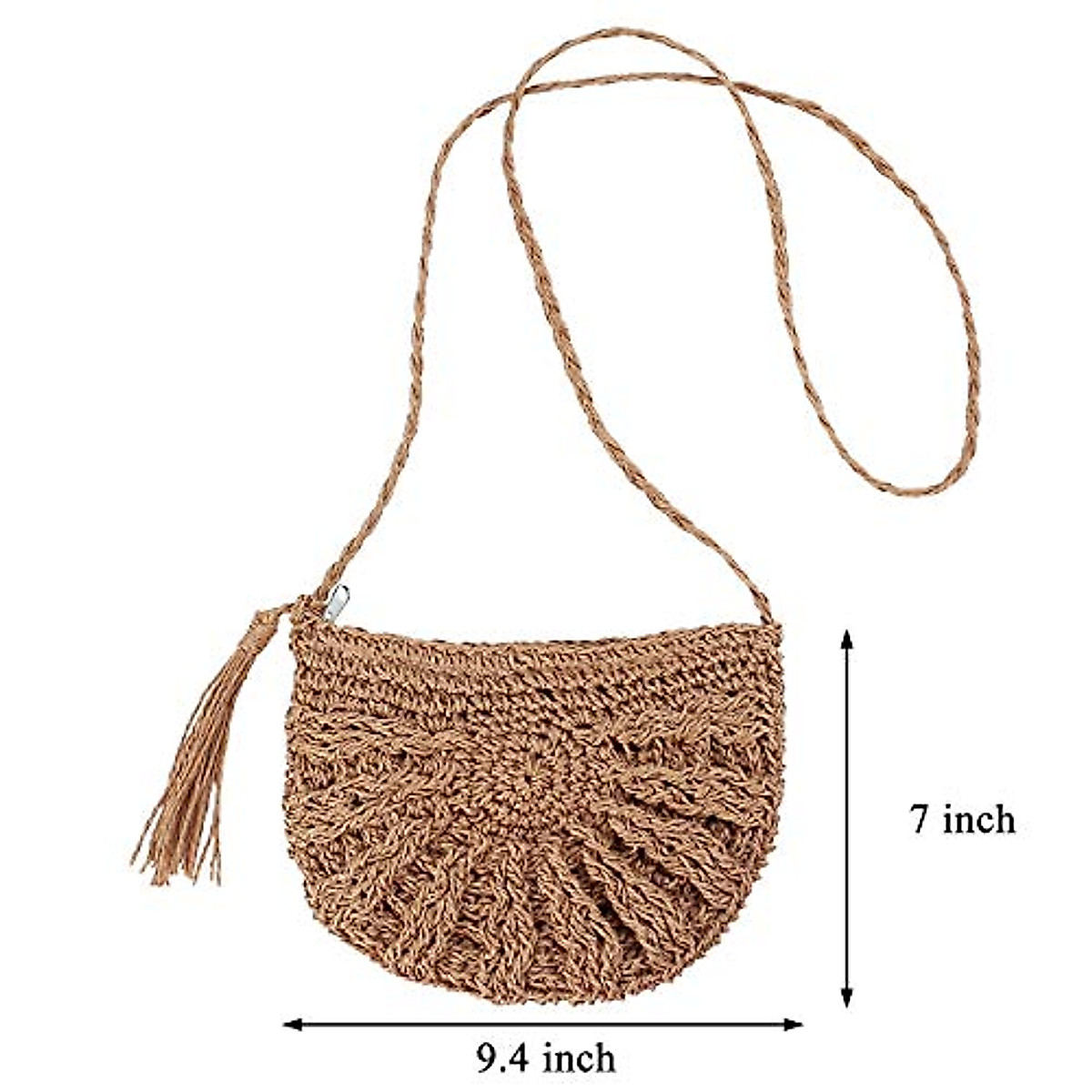 Ayliss Women Straw Crossbody Purse Beach Handmade Woven Shoulder Bag with Tassels (Half Round-Khaki)