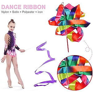 4m Dance Ribbons Rainbow Streamers Rhythmic Gymnastics Ribbon Baton Twirling Wands on Sticks for Kids Artistic Dancing(#1)