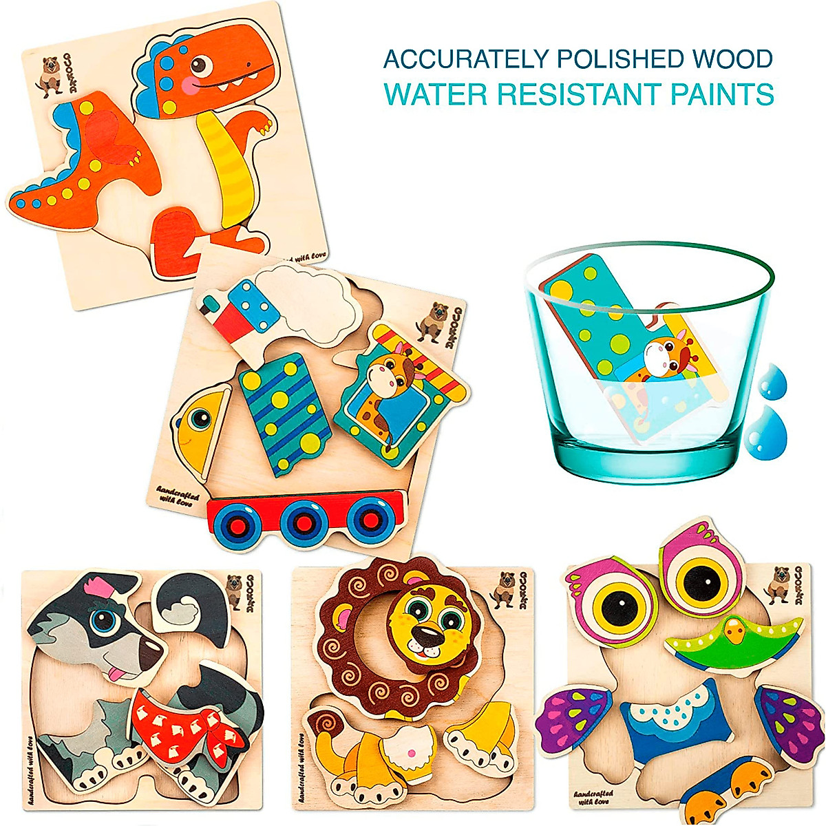 QUOKKA Wooden Puzzles for Toddlers 3-4 - 6XSET Toddler Puzzles Ages 3-4 - Wood Learning Montessori Toys 3-5 Year Old - Preschool Animal Travel Game Gift for Boys & Girls