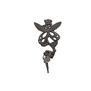 HANDCRAFTED NAUTICAL DÉCOR Cast Iron Butterfly on a Branch Decorative Metal Wall Hook 6.5"