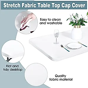 Mixweer 2 Pieces Spandex Tablecloth Stretch Tablecloth Elastic Fitted Picnic Table Cover Washable Folding Table Cover Rectangle Polyester Tablecloth for Picnic Party (White,72 x 30inch)
