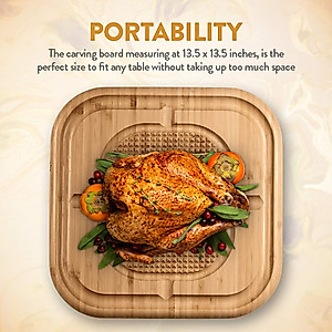 Bamboo Carving Cutting Board - Heavy Duty Steak Butcher Block with Deep Grooves - Kitchen Wood Chopping Board - Reversible, Oversized, Thick Serving Tray with Spikes, Stabilizes Meat While Carving