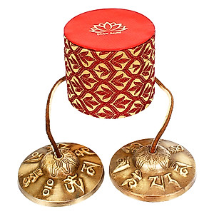 Divine Sound Tibetan Tingsha "Om Mani Padme" Brass Manjeera Finger Cymbals 7.6 cm / 3" Musical Instrument