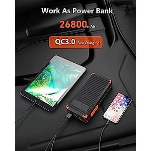 NEOQOQO Portable Car Jump Starter - 4250A Car Battery Jumper Box for Up to 10L Gas or 8L Diesel Engine, Safe 12V Jump Pack with Battery Booster Function Jumper Cables