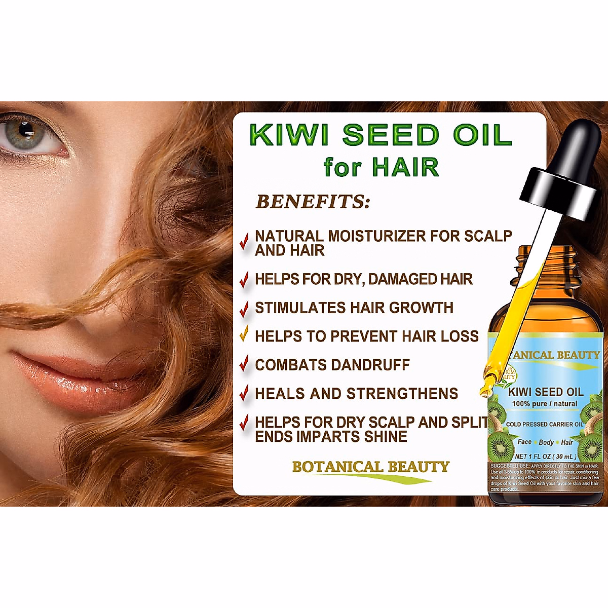 Botanical Beauty KIWI SEED OIL. 100% Pure Natural Undiluted Virgin Cold Pressed Carrier Oil. 1 Fl.oz.- 30 ml for Face, Skin, Body, Hair, Nail Care
