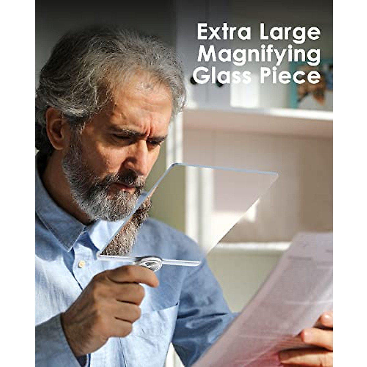 3X Hands Free Magnifying Glass for Reading,7.1"x4.7" Neck Wear Magnifier Flexible Gooseneck Full Book Page Magnifier for Seniors Repair Sewing Cross Stitch(White)