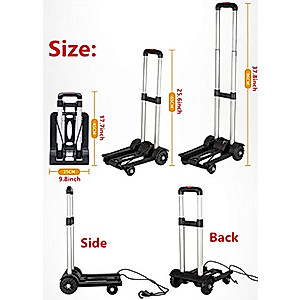 Falytemow Compact Folding Hand Truck Dolly 110 lbs Capacity 4 Wheels Portable Utility Moving Shopping Cart Fold up Trolley Adjustable and Lightweight for Luggage Personal Travel Moving and Office Use