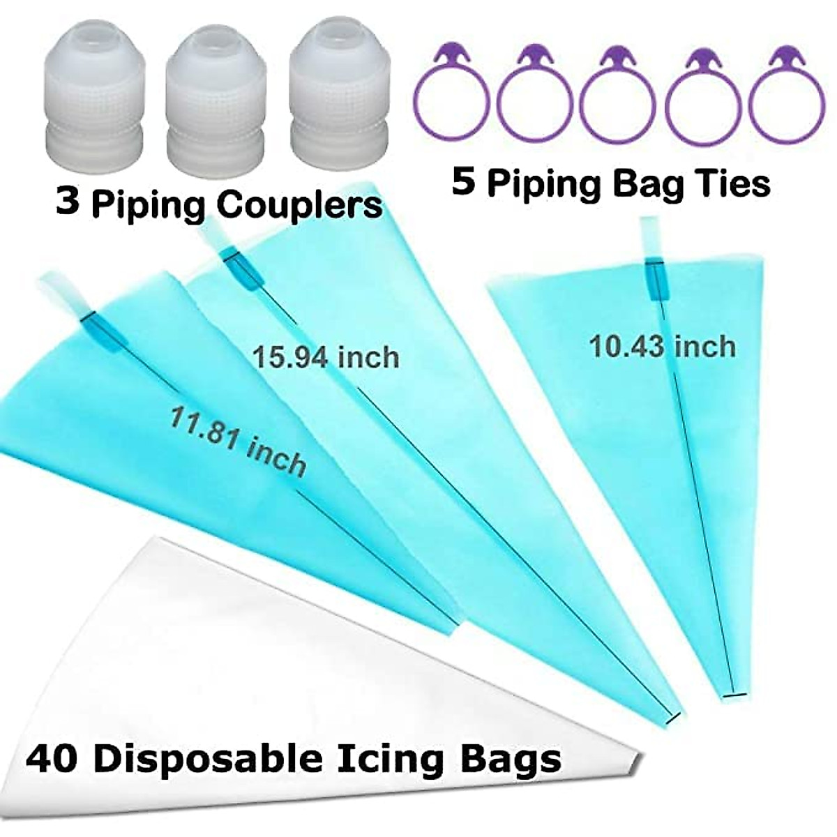 Aleeza Cake Wonders Get FROSTED! Piping Bags and Tips Set – 100 pcs Cake Decorating Kit with 40 Frosting Bags, 48 Icing Tips and Design Chart. Pastry, Cookie, Cupcake and Cake Decorating Supplies