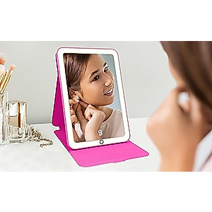 eKids Barbie Travel Mirror with Light and Adjustable Stand, Shatterproof Makeup Mirror with Rechargeable Battery, Designed for Fans of Barbie Accessories and Gifts