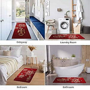 JasmineM Christmas Snowflake Shiny Diamonds Kitchen Rugs and Mats Set of 2, Christmas Decorations Indoor Outdoor Kitchen Floor Mats, Xmas Non-Slip Runner Rug for Bathroom Living Room, Red