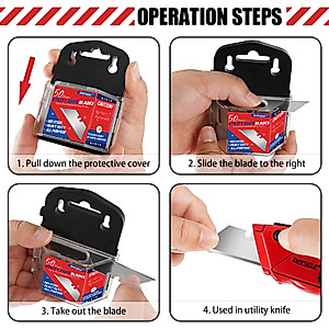 DIYSELF 50 Pack Utility Knife Blades with 8 Pack Box Cutter Retractable Heavy Duty, Box Cutters for Cardboard
