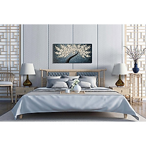 zoinart Hand Painted 3D Floral Oil Paintings on Canvas 48x24 Inches Abstract White Flower Modern Large Canvas Wall Art Contemporary Tree Art Texture Artwork Home Decorations