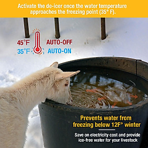 comincia 500Watt Stock Tank Heater,Chicken Water Heater,Cast Aluminum Submergible De-Icer, Thermostatic Control Water Trough Tank Heater for Livestock Poultry Birds,Cows,Horses,Wildlife Drinking