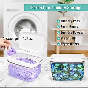 Pensino Laundry Pods Container Laundry Pod Holder with Lid, Laundry Room Storage Container for Detergent Pods Laundry Powder Scent Booster Container with Scoop
