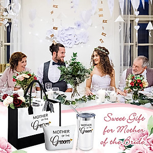 Tudomro 3 Pcs Mother of the Groom Bride Bridal Shower Wedding Gift Canvas Tote Bag Makeup Bag Glass Cup with Lid Straw(Basic Style)