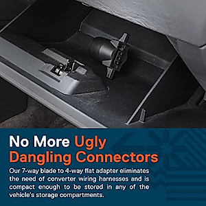 TRUE MODS 7-Way Blade to 4-Way Flat Trailer Adapter [Nickel-Plated Copper Terminals] [Rugged Nylon Housing] [Compact Design] 7-pin to 4-pin Trailer Wiring Plug Adapter
