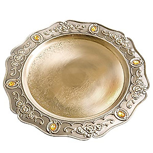 12 Inch Antique Decorative Tray Towel Tray Metal Storage Tray Serving Tray Dish Plate Fruit Trays Rings Chain Earrings Trays Cosmetics Jewelry Organizer Retro Design Vanity Tray