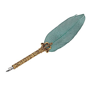 Zerodis Feather Pen Set,Vintage Calligraphy Dip Pen Feather Pen Refined Plated Rod Quill Ballpoint Pen for Kids (SP172043 Pearlescent Dark Green)