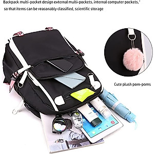 RUILIHIAO Teenage USB Port Backpack Plush Ball Pendant School bag Outdoor Travel Daypack Bookbag