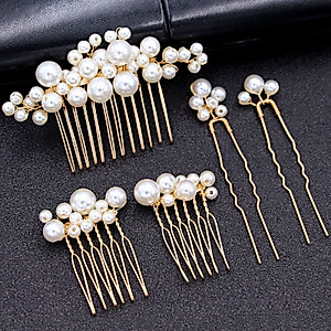 Sppry Wedding Pearl Hair Combs Set of 5 PCS - Elegant Hair Accessories for Bridal Women (Gold)