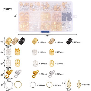 200 Pcs Loc Hair Jewelry for Braids, Metal Gold and Silver Hair Charms for Women, Hair Beads Rings Cuffs Dreadlocks Accessories Decoration