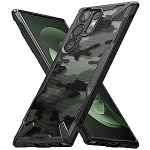 Ringke Fusion-X [Military Design] Compatible with Samsung Galaxy S23 Ultra 5G Case, Camouflage Hard Back Heavy Duty Shockproof Advanced Protective Bumper Cover - Camo Black