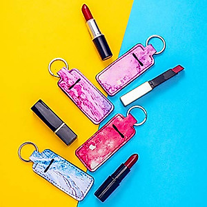 Blulu 10 Pieces Chapstick Holder Keychains Clip-on Chapstick Sleeve Pouch Lipstick Holder Keychain Lip Balm Holder Key Chain with Marble Pattern for Travel Accessories, 10 Colors