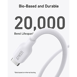 Anker 543 USB C to USB C Cable (100W 6ft), USB 2.0 Bio-Based Charging Cable USB-C to Lightning Cable, 541 Cable (100W 6ft), MFi Certified, Bio-Based Fast Charging Cable(Aurora White)