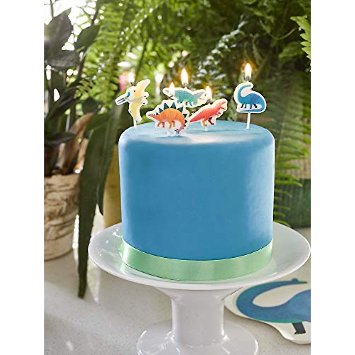 Talking Tables Dino Dinosaur Birthday Candle Cake Toppers, Pack of 6, Wax Height 3cm, 1", Mixed Colors