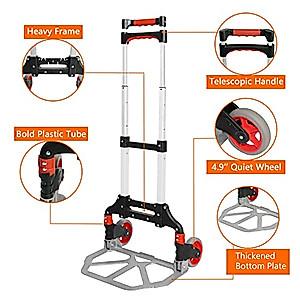 JXUFDHO Folding Hand Truck Portable Folding Dolly, Foldable Hand Truck Portable Dolly Cart Trolley Luggage Cart for Moving Home, Auto, Office,Travel Use, 180 lbs Capacity Aluminium