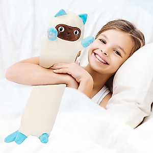 SEENEEY Long Cat Plush Kawaii Body Pillow, Cute Cat Stuffed Animals Soft Plushies,Cat Soft Plush Long Cat Pillow Doll Toy Gift for Girlfriend. (Luminous Fabric Siamese,35.4 in)