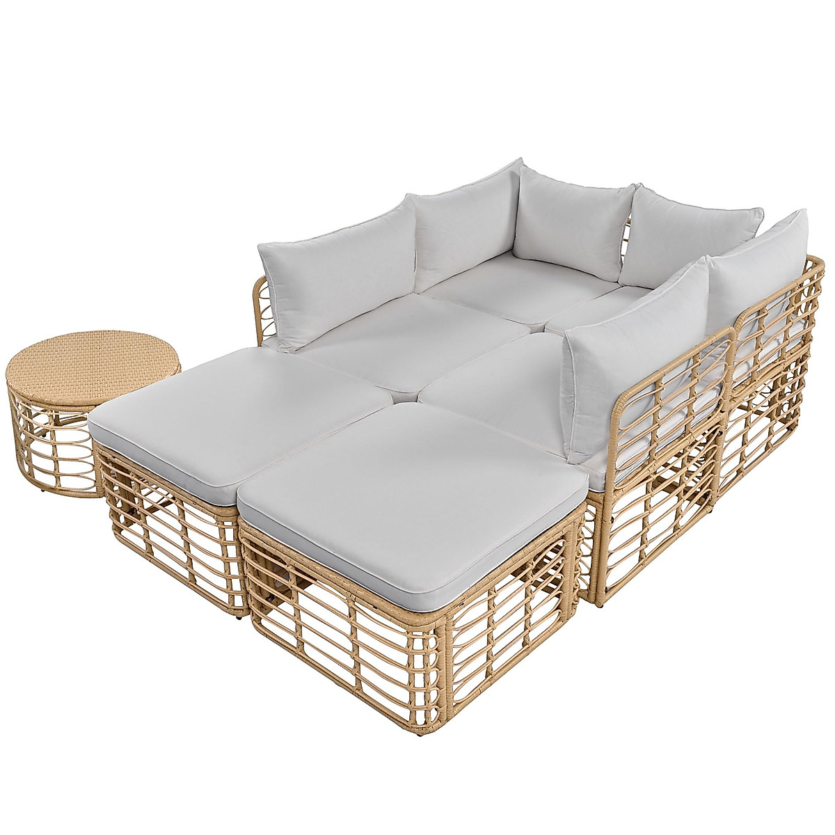 7 Pieces Outdoor Patio Furniture Sectional Sofa Set with Coffee Table, All-Weather Rattan Conversation Set with Thick Cushions and Pillows for Garden Backyard Balcony, Freely Combined (Grey-7S)