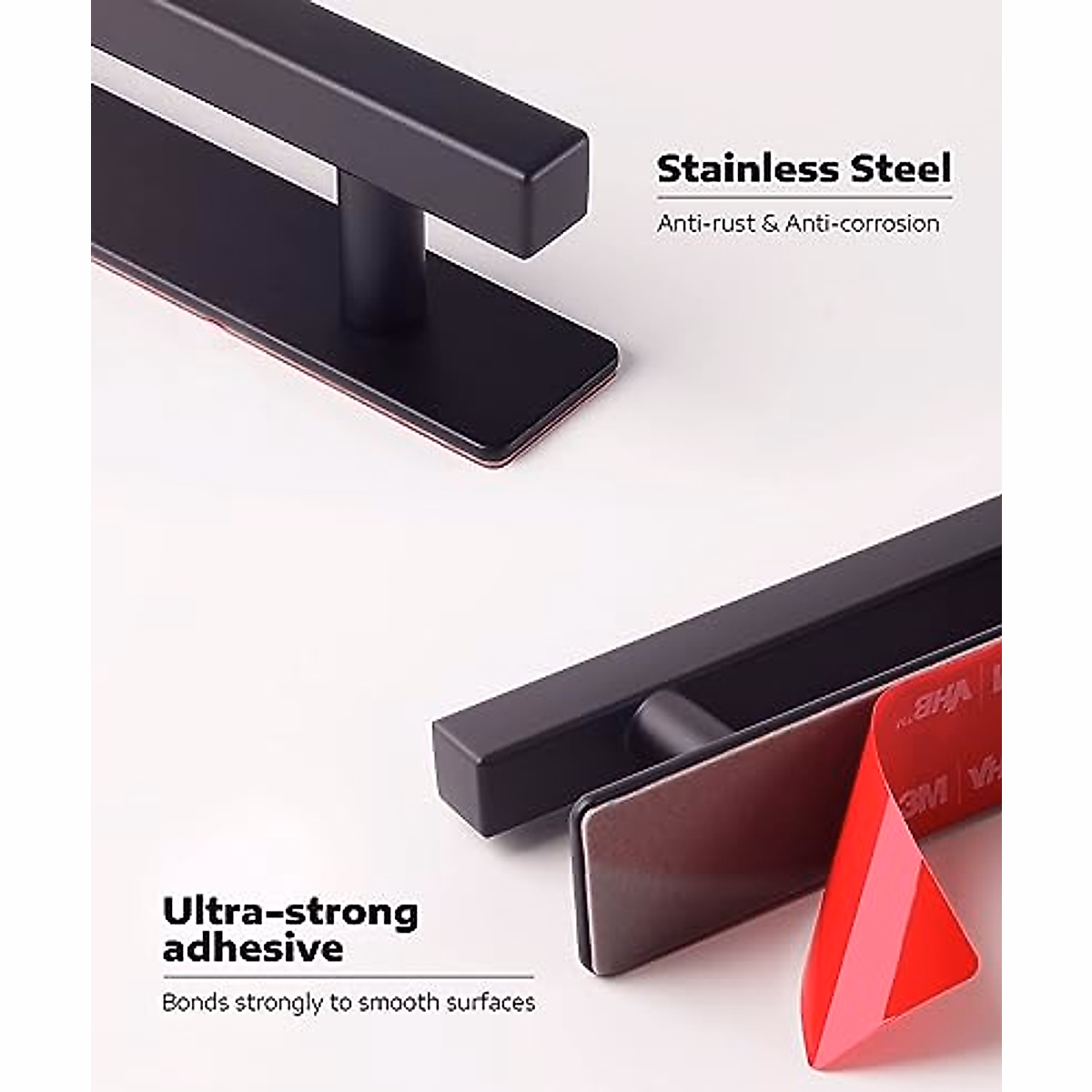 RVPEKUPE Adhesive Cabinet Handles Adhesive Door Handle Self Stick Drawer Pulls Stick on Handles for Cabinets Sliding Shower Door Handle, Peel and Stick Cabinet Pull - 6", 2 Pack, Black