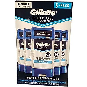 Gillette Advanced Clear Gel Antiperspirant Cool Wave 5 Pack Of 3.8 Ounce Net Wt 19 Ounce