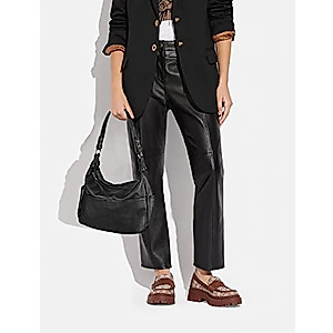 YALUXE Women's Double Zipper Cowhide Leather Style Shoulder Bag Black 2.5