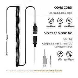 Axtel Bundle Voice 28 Mono NC with AXC-01 Cable | Noise Cancellation - Compatible with Avaya 2400/4600 Series, Mitel 6800 Series, NEC DTL/ITL Series, Nortel, Polycom VVX Series