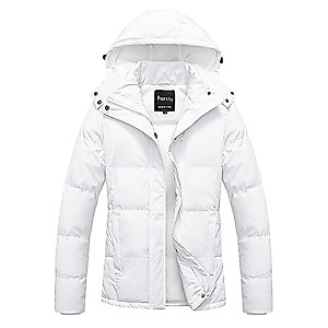 Pursky Women's Winter Coats Lightweight Long-Sleeve Full-Zip Water-Resistant Packable Hooded Puffer Jacket White 2XL