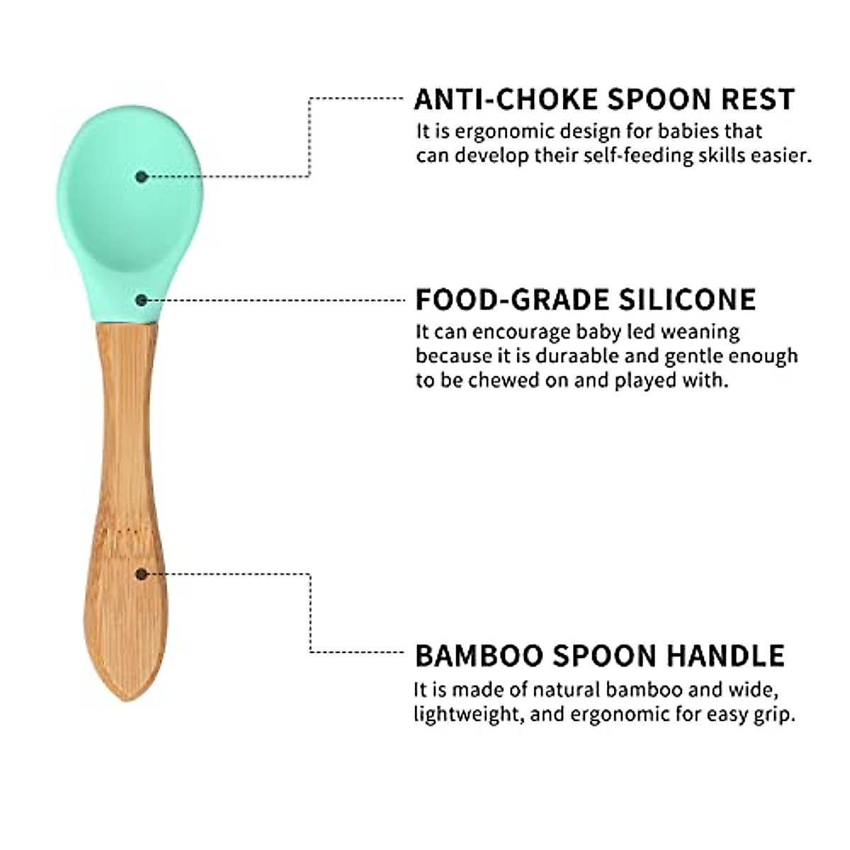 Baby Bamboo Suction Plate, Bowl and Spoon set - Wooden Feeding Set for Toddler 1-3 Year Old - Silicone Suction Sticks to Most High Chairs for Non Slip & Silicone Spoon Tips with Wood Handle - BPA Free