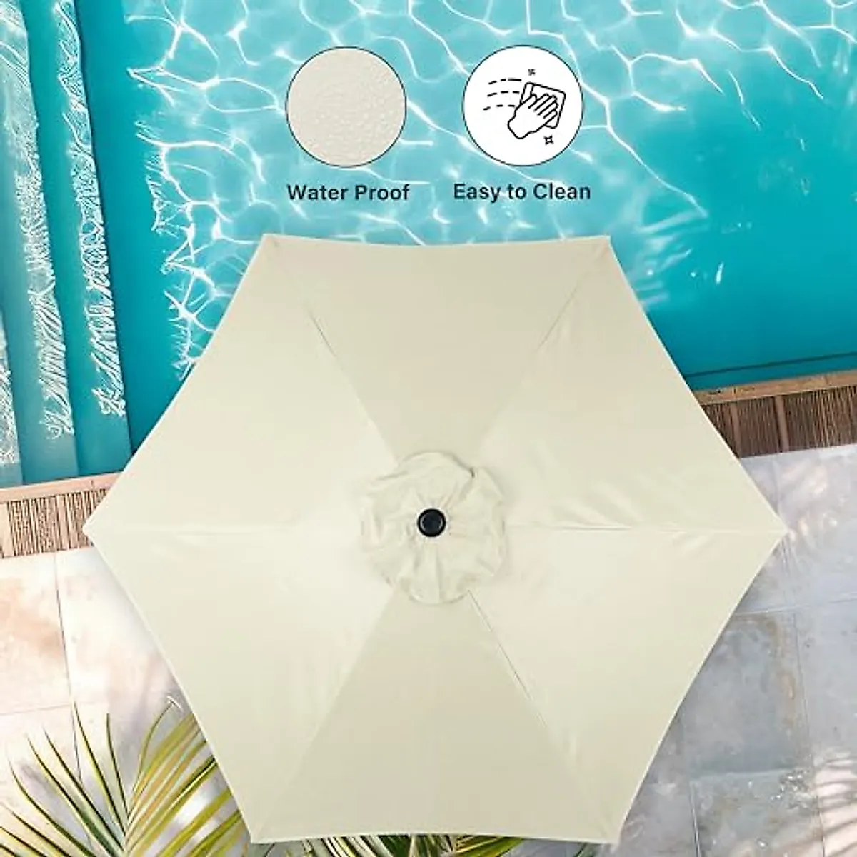 Simple Deluxe 7.5ft Patio Umbrella Outdoor Table Market Yard Umbrella with Push Button Tilt/Crank, 6 Sturdy Ribs for Garden, Deck, Backyard, Pool, Beige