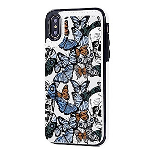 Skull with Butterfly Wallet Phone Cases Fashion Leather Design Protective Shell Shockproof Cover Compatible with iPhone X/XS